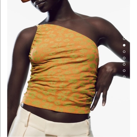 Zara | Tops | Zara One Shoulder Floral Yellow Green Asymmetrical Ruched ...